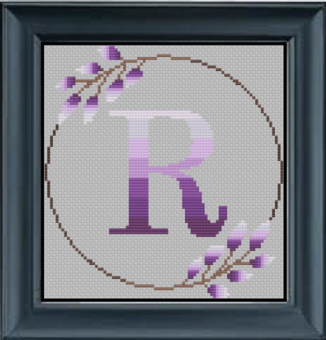 Monogram Floral Ombre Alphabet Letter “R” Cross Stitch Pattern Purple ...