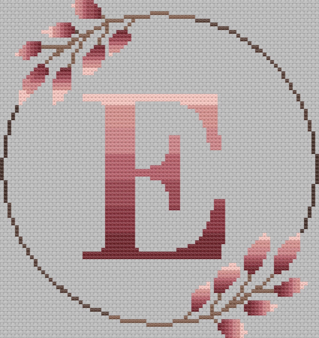 Monogram Floral Ombre Alphabet Letter “E” Cross Stitch Pattern ...