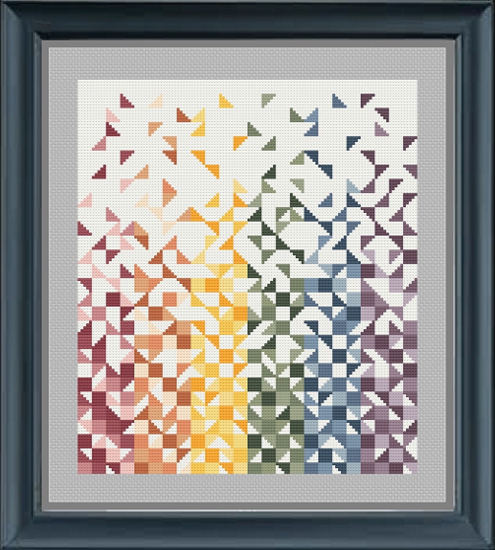 Rainbow Fractal Quilt Cross Stitch Pattern White Version Needlepoint ...