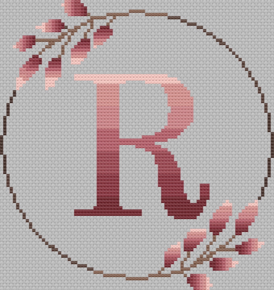 Monogram Floral Ombre Alphabet Letter “R” Cross Stitch Pattern ...