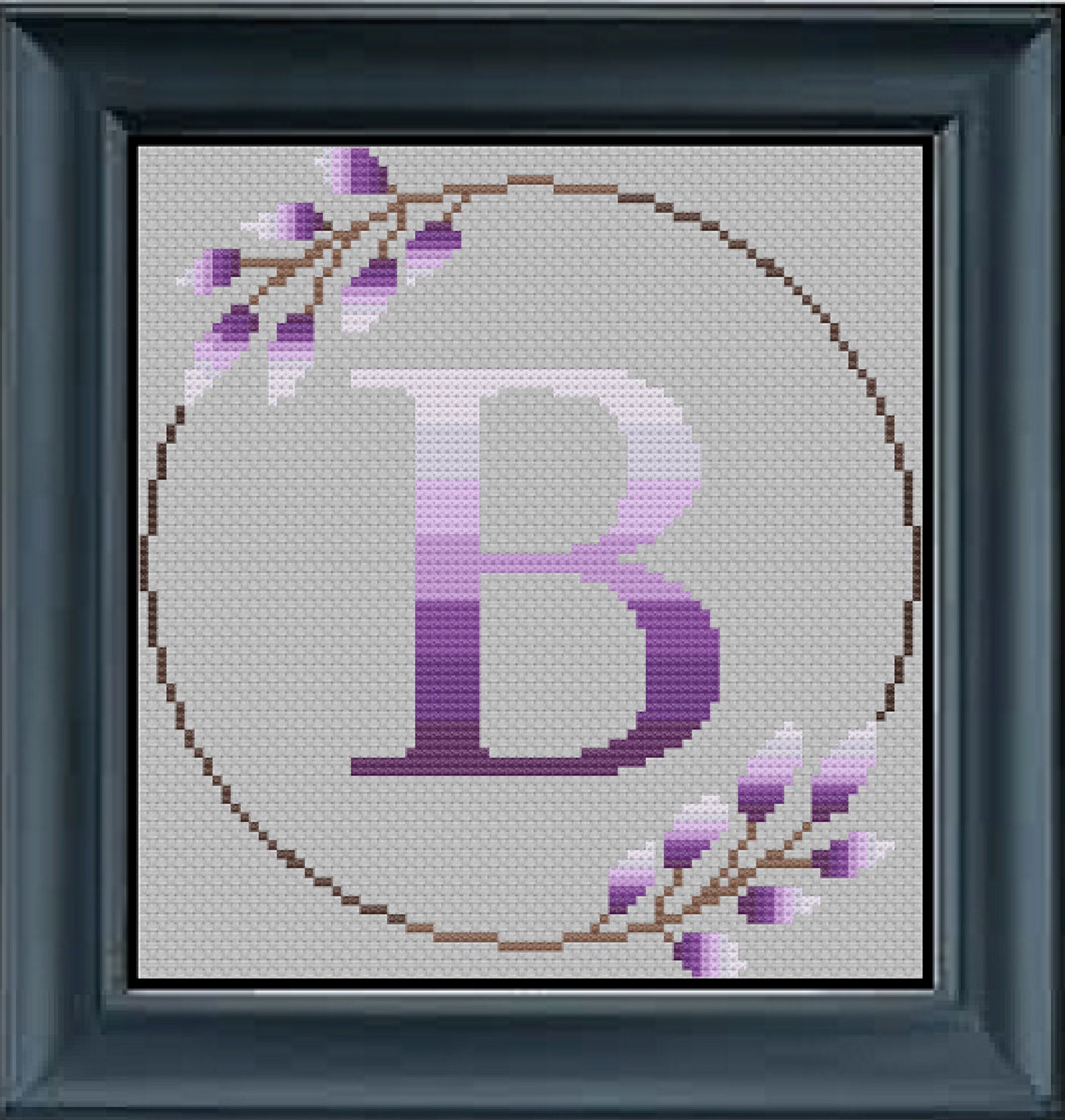 Monogram Floral Ombre Alphabet Letter “B” Cross Stitch Pattern Purples ...