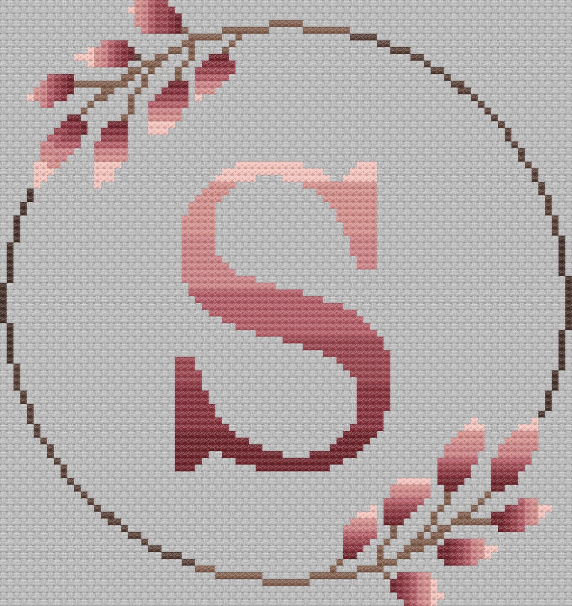 Monogram Floral Ombre Alphabet Letter “S” Cross Stitch Pattern ...