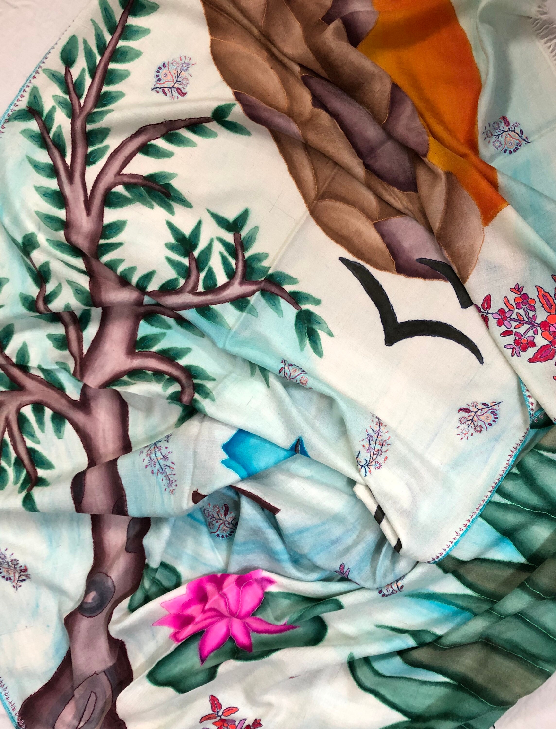 Handmade Hand Painted Ladakhi Cashmere Pashmina Nature Embroidered ...