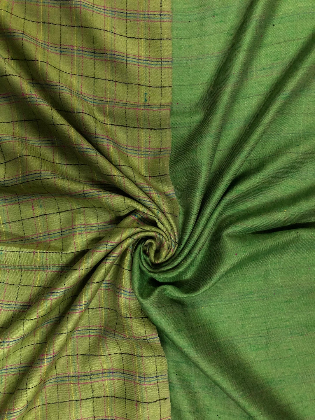 Greenery Handwoven Reversible Checkered Ladakhi Real Cashmere Pashmina ...