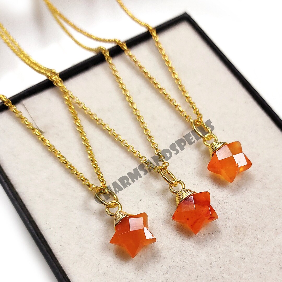 Carnelian Crystal Star Necklace, 14K Gold Plated Gemstone Jewelry ...
