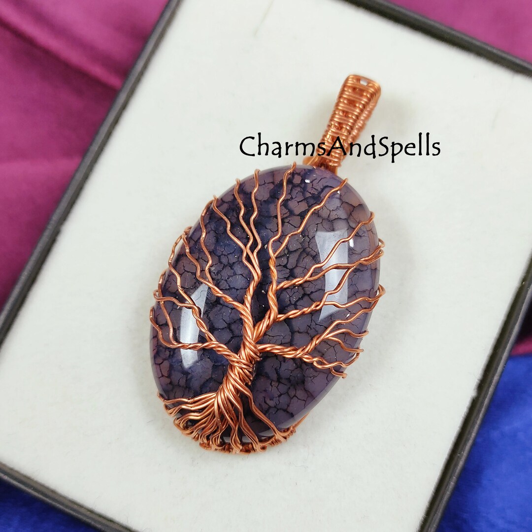 Tree of Life, Dragon Vein Agate Pendant, Wire Wrapped Pendant, Handmade ...
