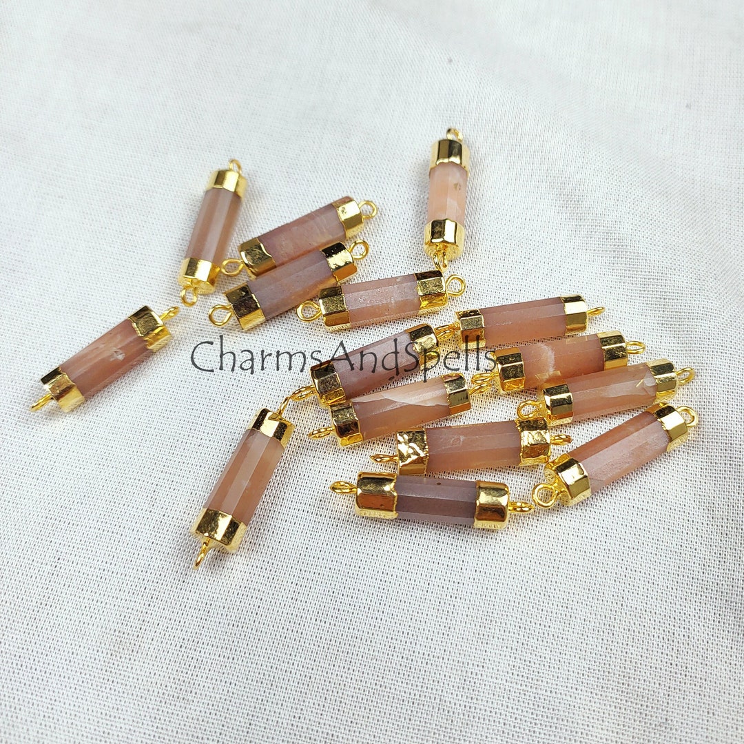Peach Moonstone Bar Connector, Electroplated Pendent, Connector ...