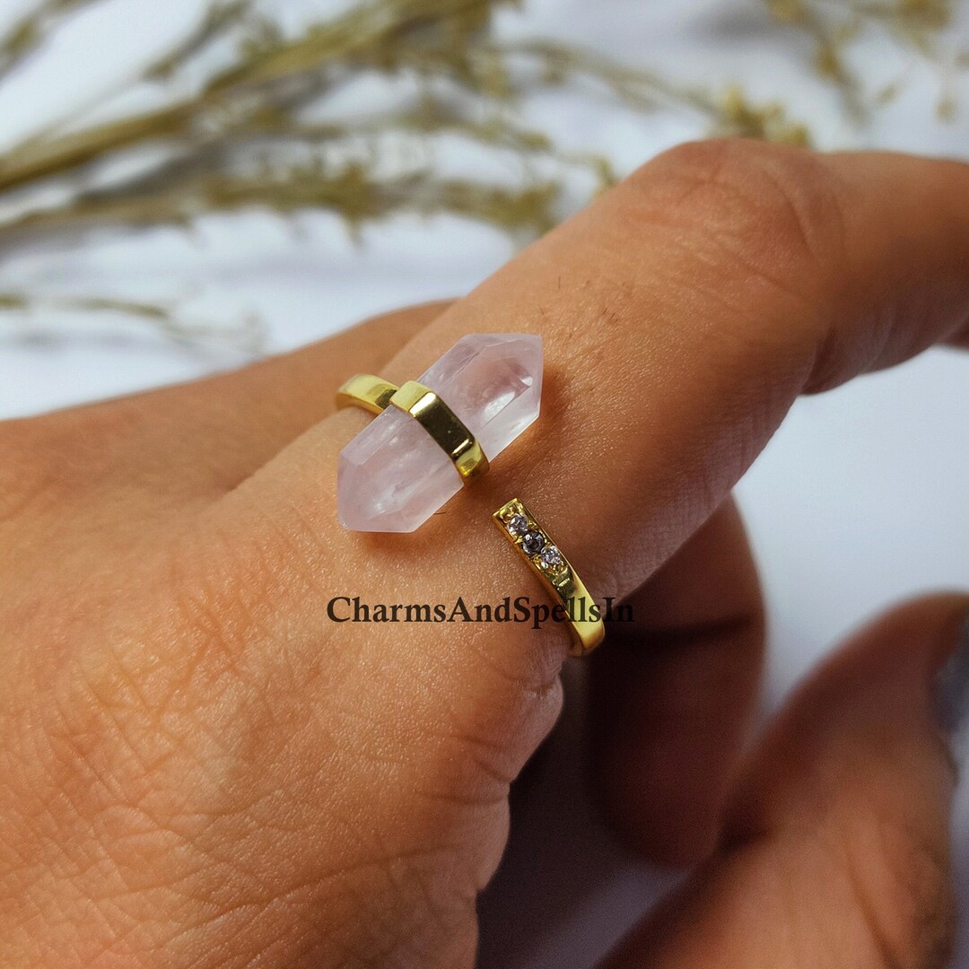 Genuine Rose Quartz Ring, Pencil Point Ring, Rose Quartz Jewelry, Rose Quartz Statement Ring ...