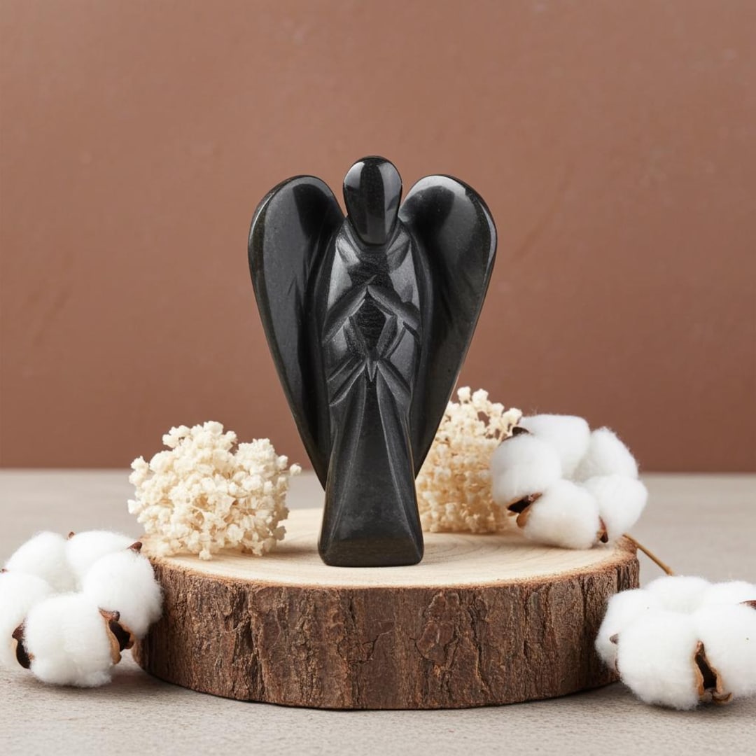 Black Onyx Pocket Angel, Healing Crystal Figurine, Protective Stone ...