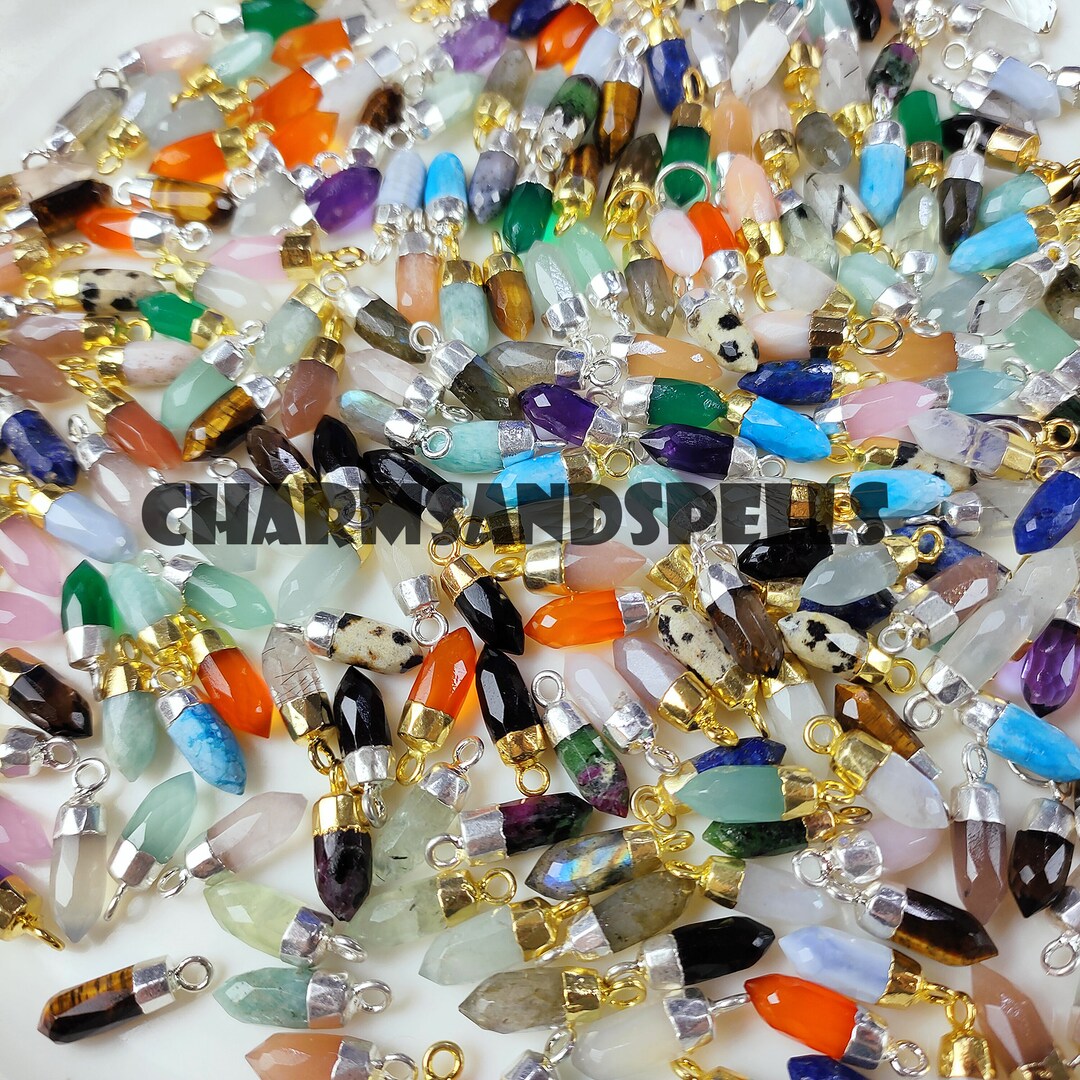 30 Variety of Stones, Semi Precious Gemstone Little Spike Charms ...