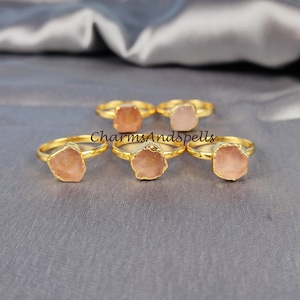 Rough Rose Quartz Ring, Pink Gemstone Ring, Electroplated Ring, Gift ...
