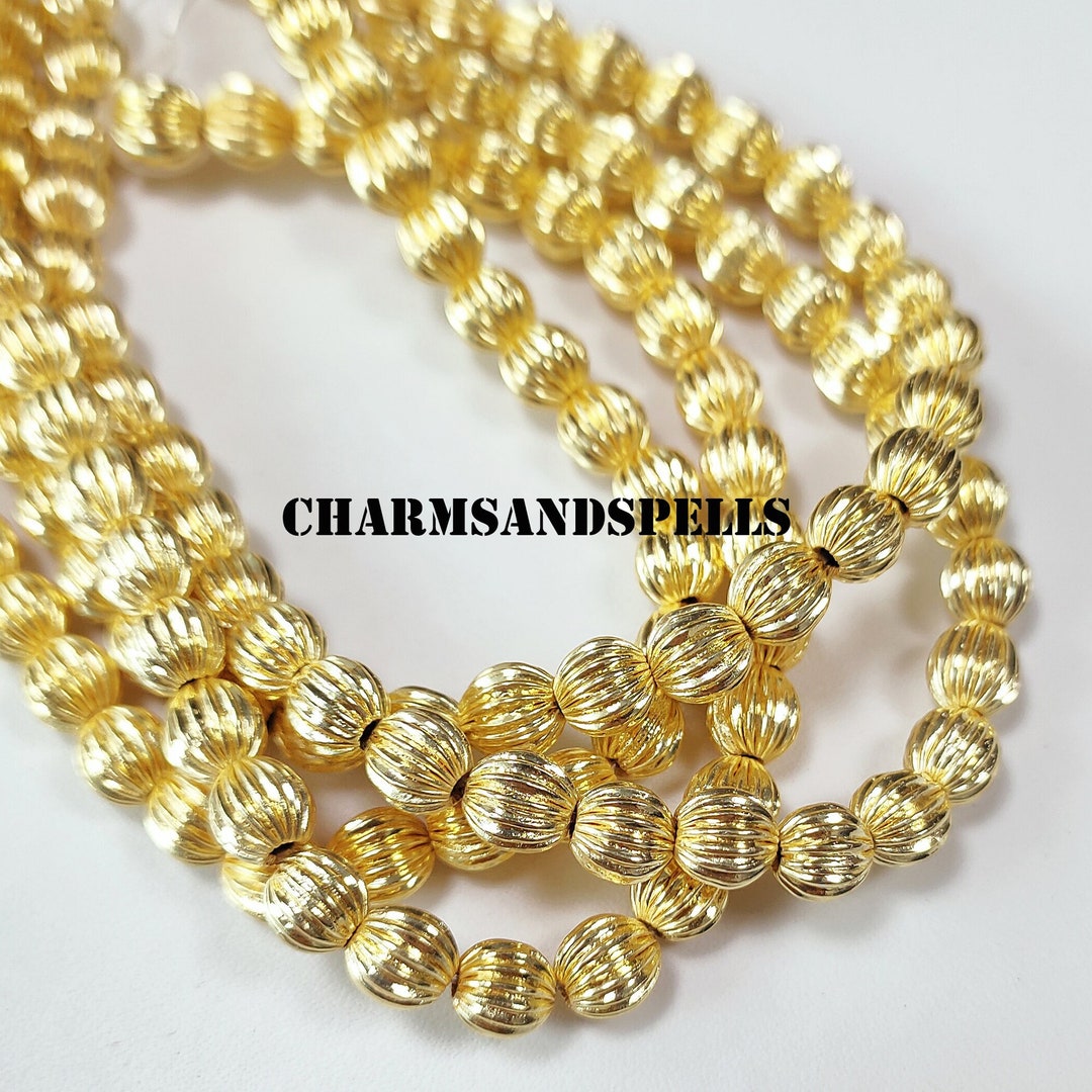 Corrugated Round Beads, Gold Plated Round Beads, Spacer Beads for ...