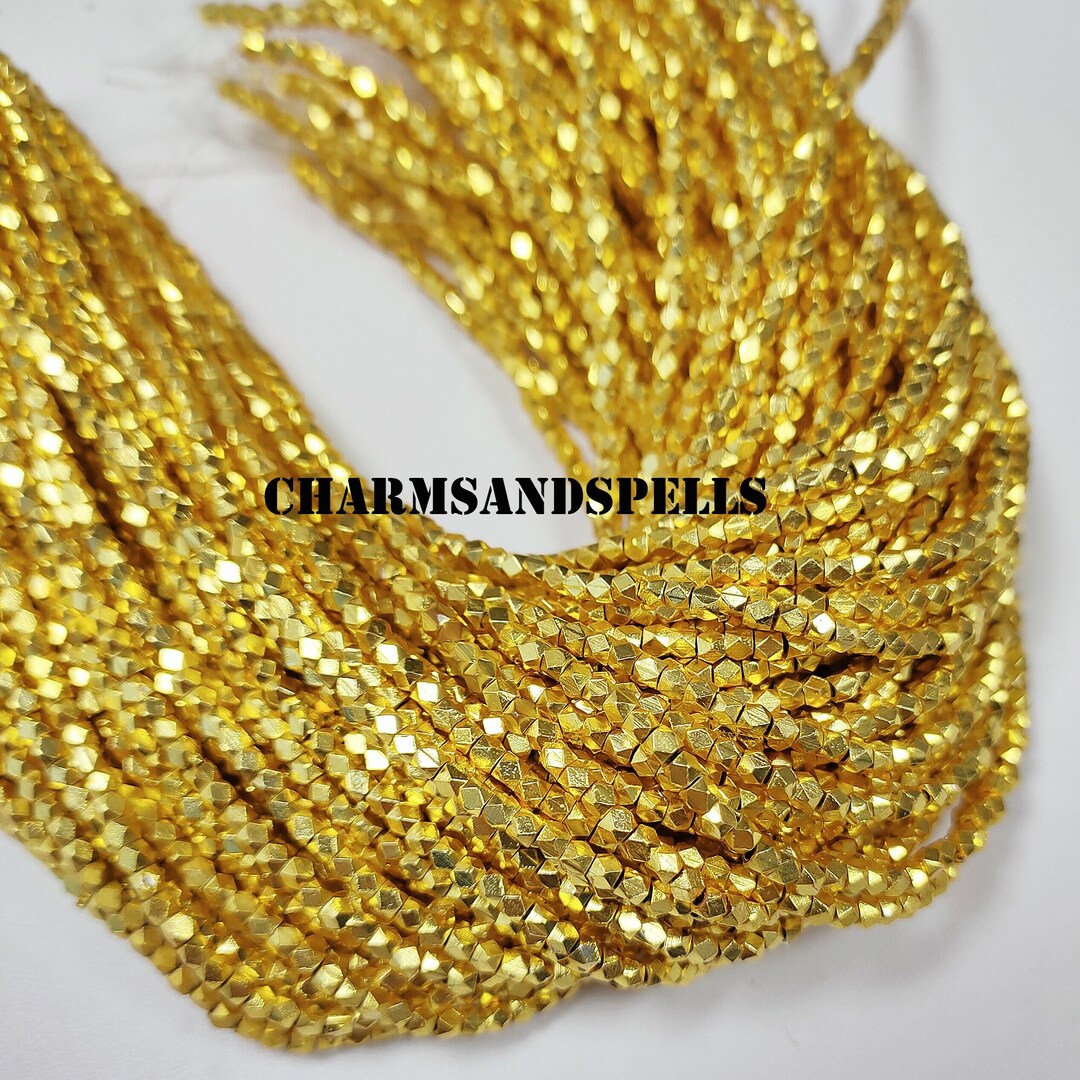 Tiny Diamond Cut Faceted Gold Color Beads 2mm - African Brass Beads ...