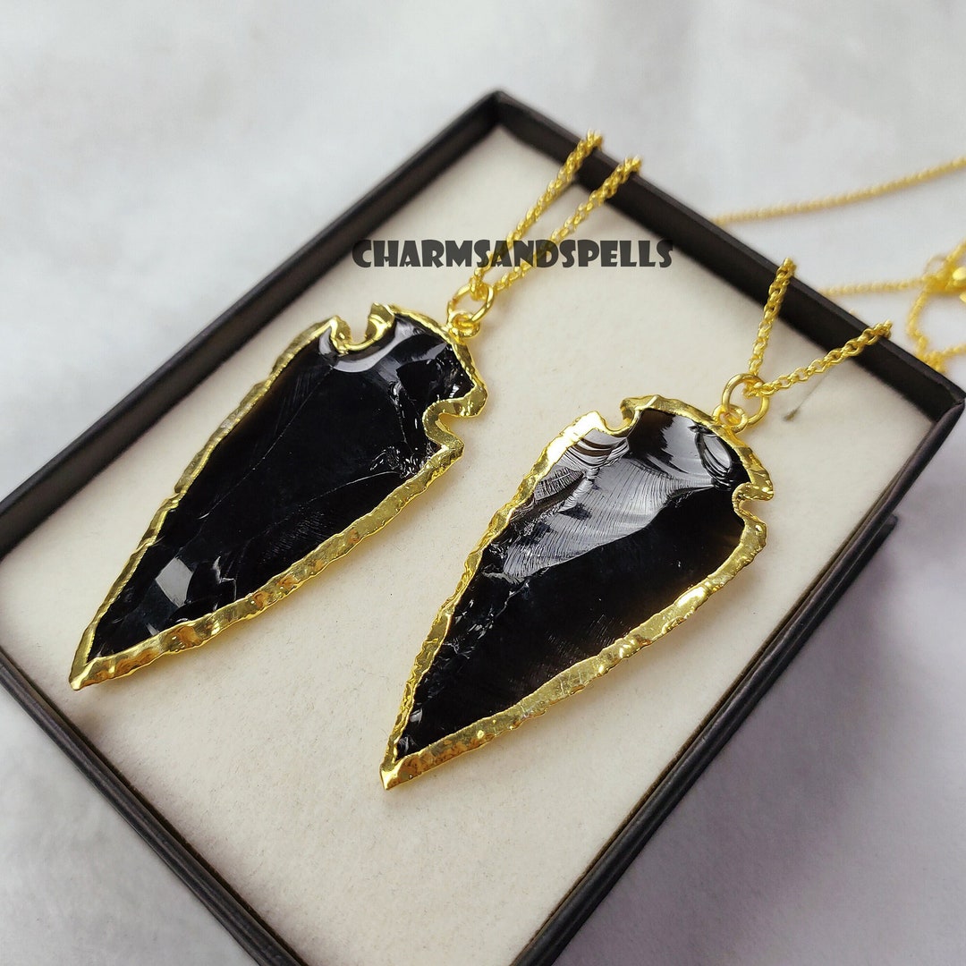 Natural Black Obsidian Arrowhead Necklace, Obsidian Necklace Protection ...