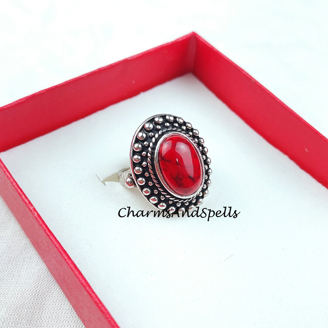 Red Turquoise Ring, Unique Ring, Designer Ring, 925 Silver Plated Ring ...