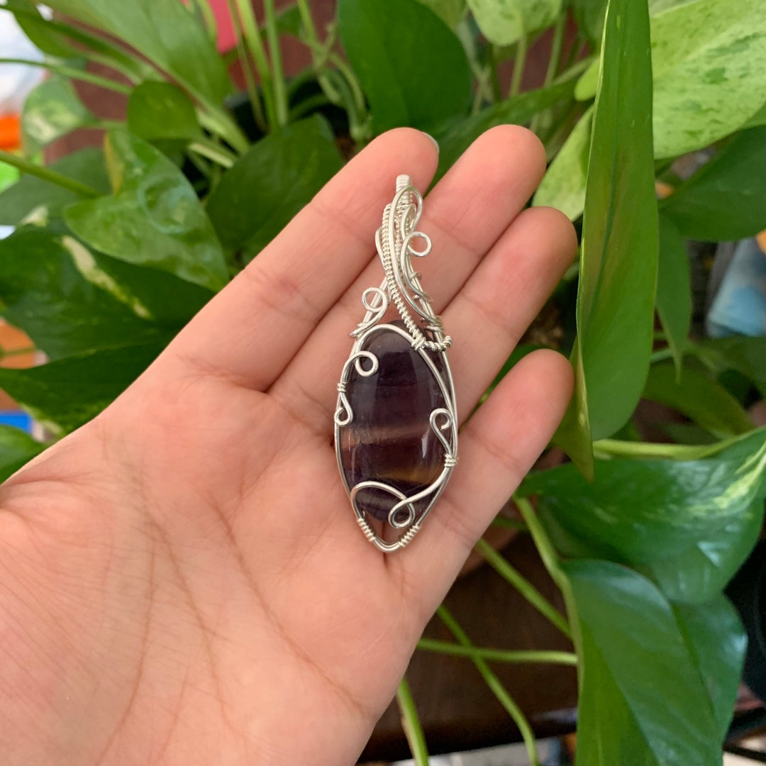 Fluorite Wrapped in Sterling Silver Wire Pendant - Etsy