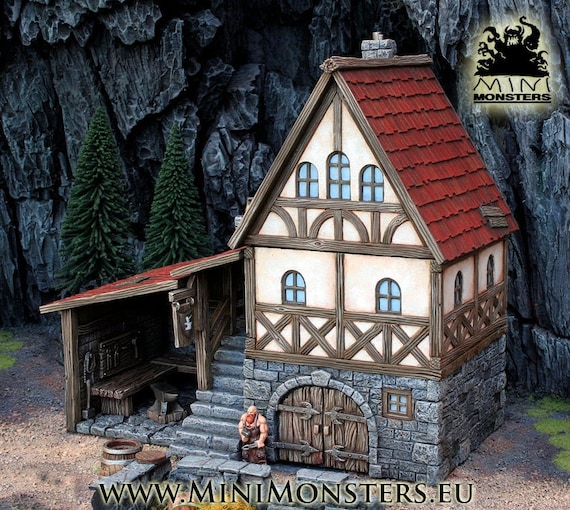 MEDIEVAL BLACKSMITH HOUSE 28mm 32mm Scale Wargaming | Etsy