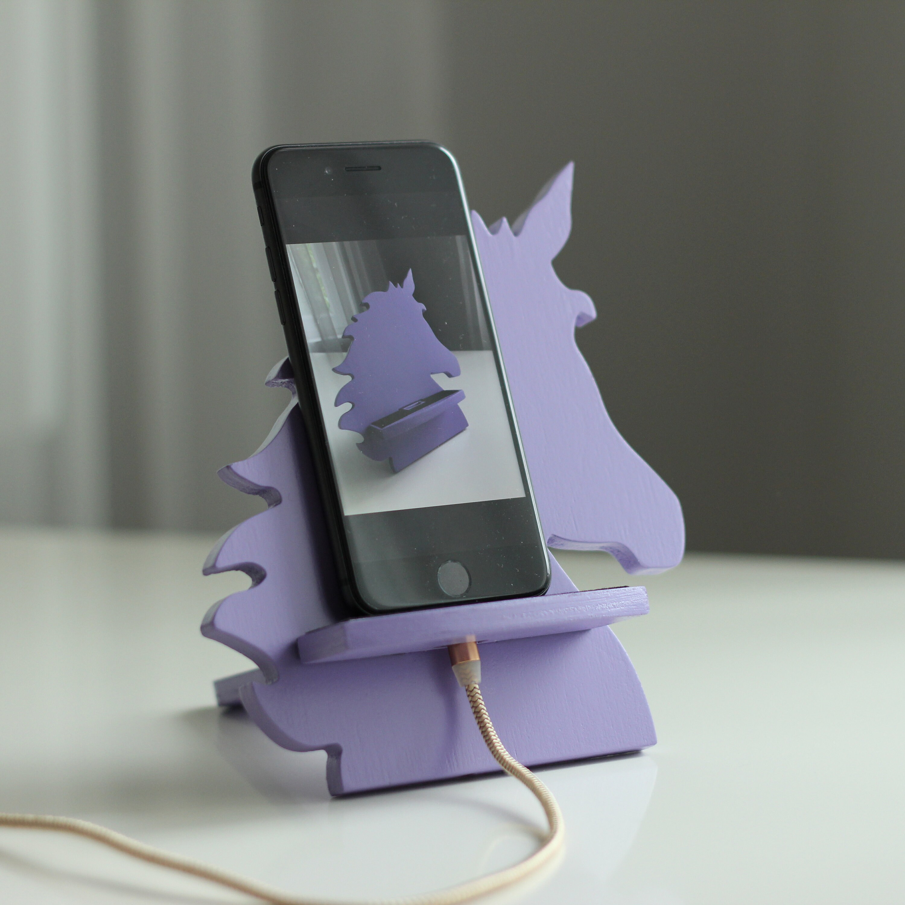 Purple Unicorn Mobile Phone Stand, Tablet Holder, Handmade Wooden Phone ...
