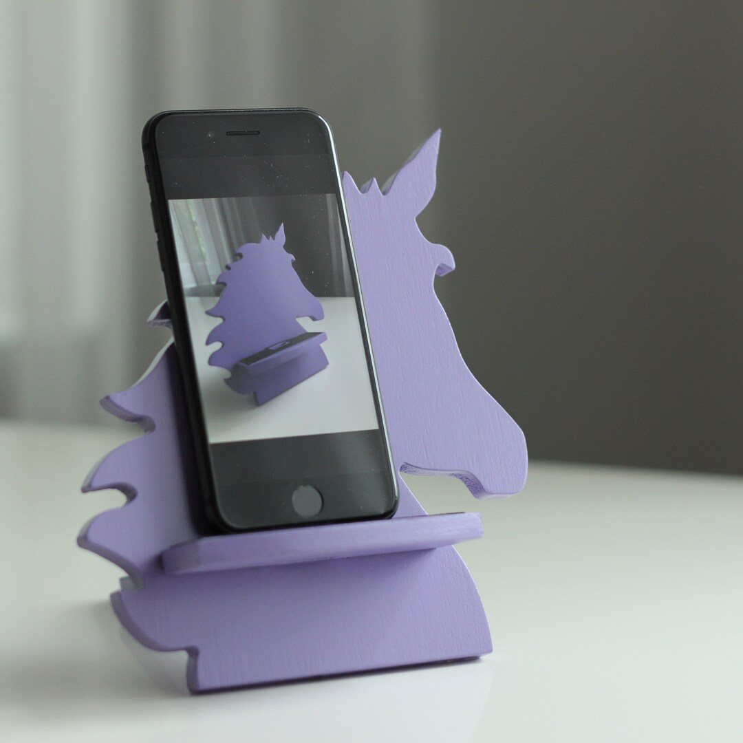 Purple Unicorn Mobile Phone Stand, Tablet Holder, Handmade Wooden Phone ...
