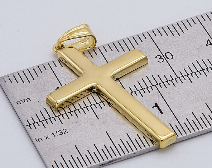 Genuine 9ct Yellow Gold Plain Cross Pendant 375 Gold Large Cross ...