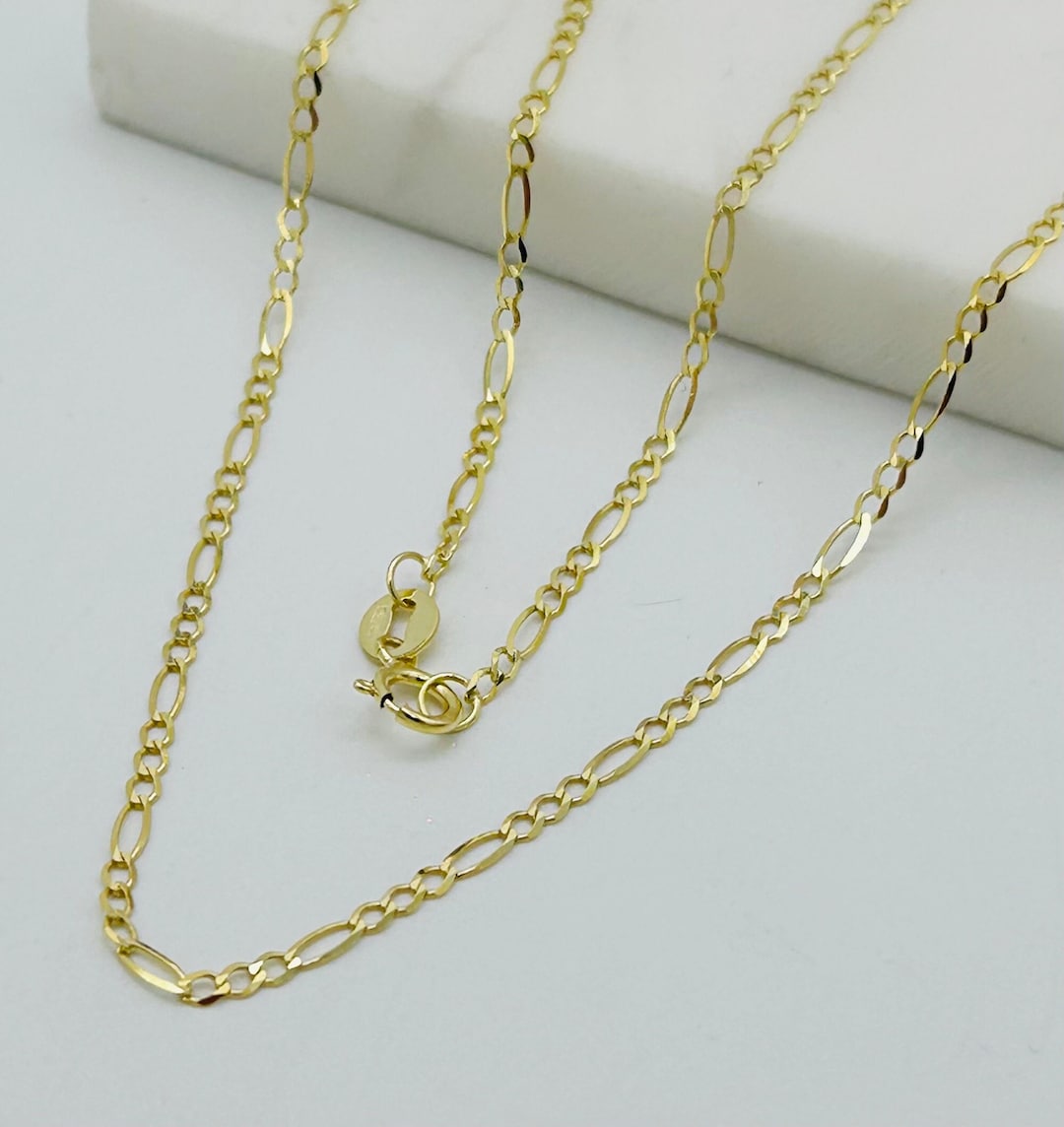 375 9ct Yellow Gold 2mm Figaro Chain | Men&women Figaro Link Necklace ...