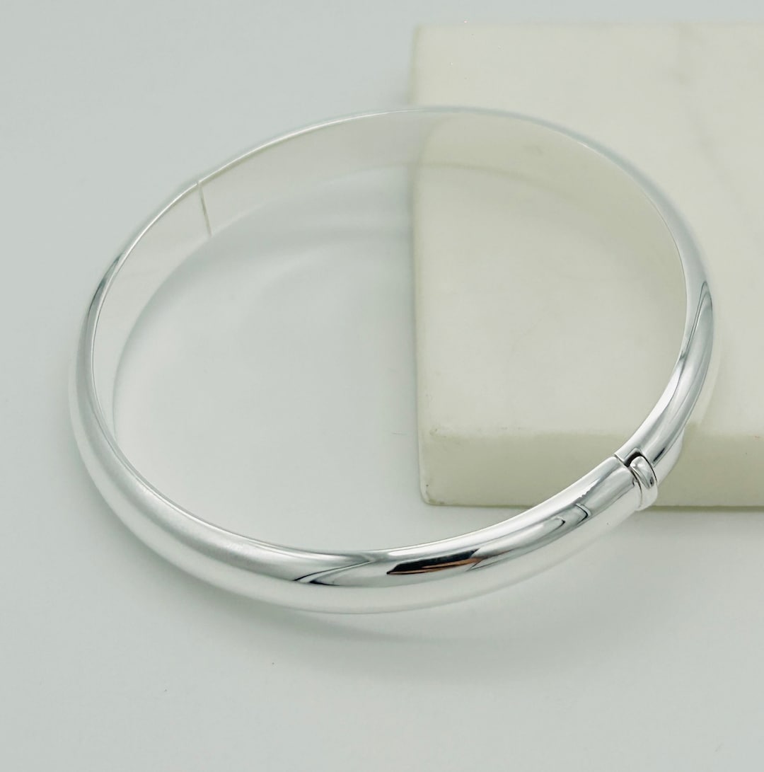 925 Sterling Silver 10mm Women Bangle Round Hinged Bangle - Etsy UK