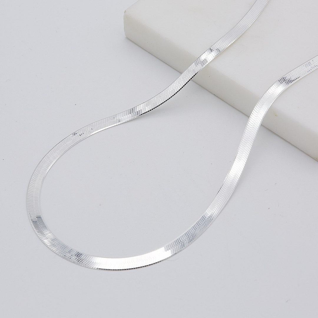 925 Sterling Silver 4mm Flat Snake Chain | Women Snake Style Necklace ...