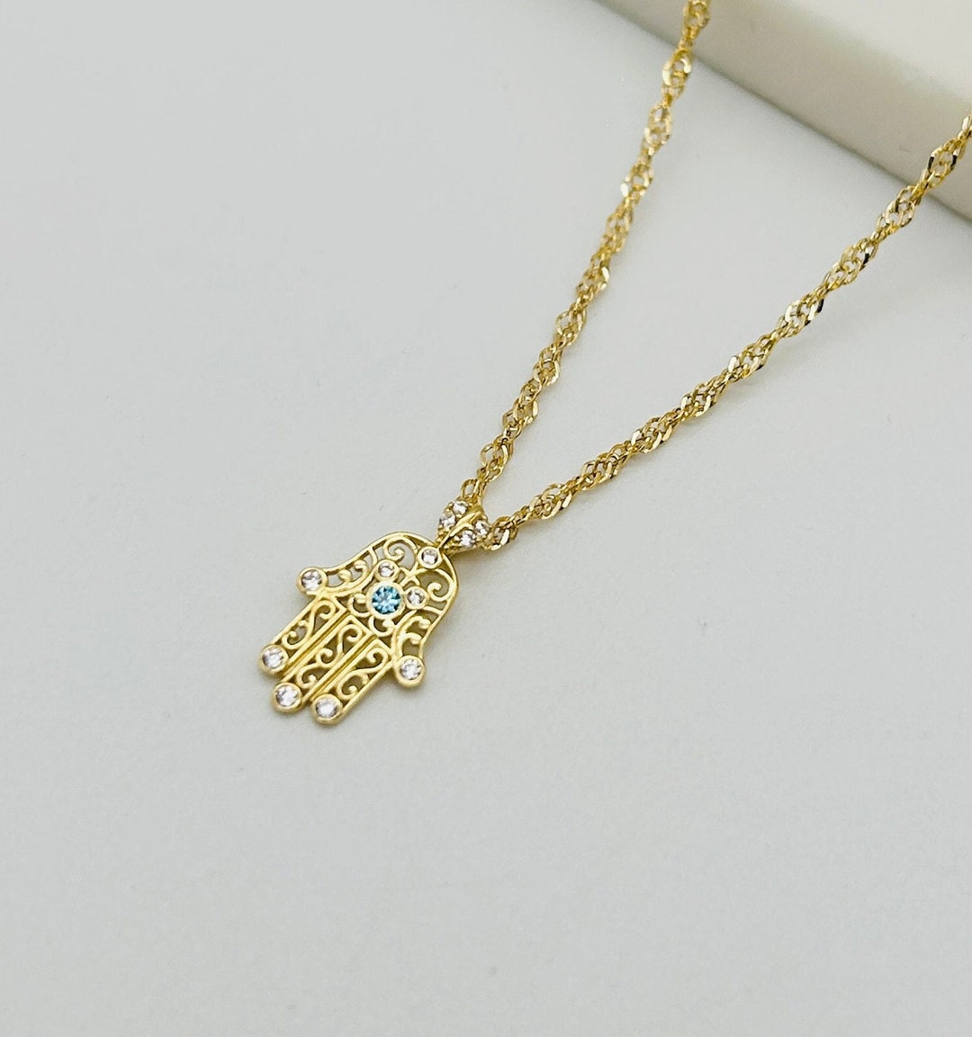 9ct Yellow Gold El Hamsa Pendant | Fatima Hand Pendant Necklace ...