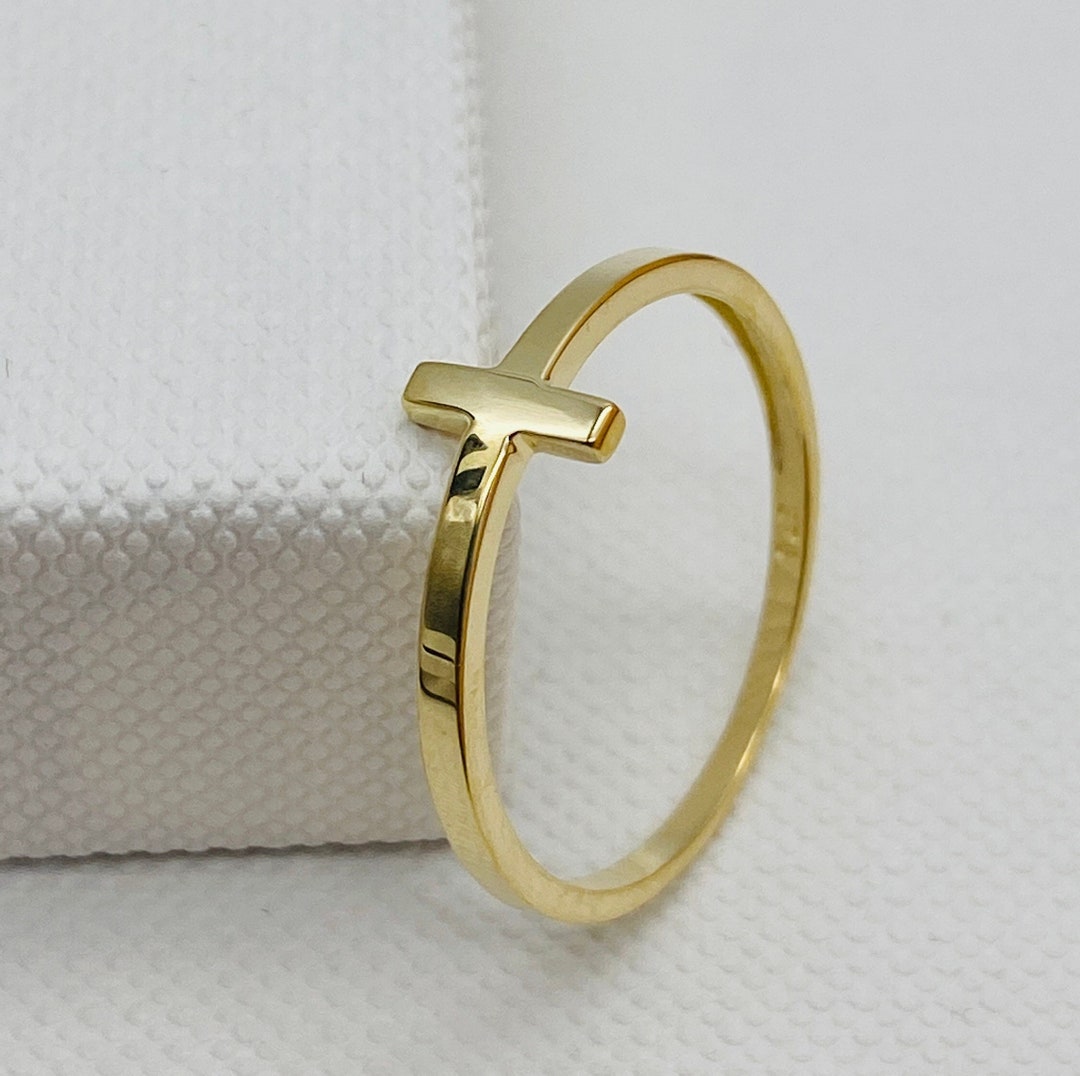 Genuine 9ct Yellow Gold Cross Ring | 375 Hallmarked Gold Plain Cross ...
