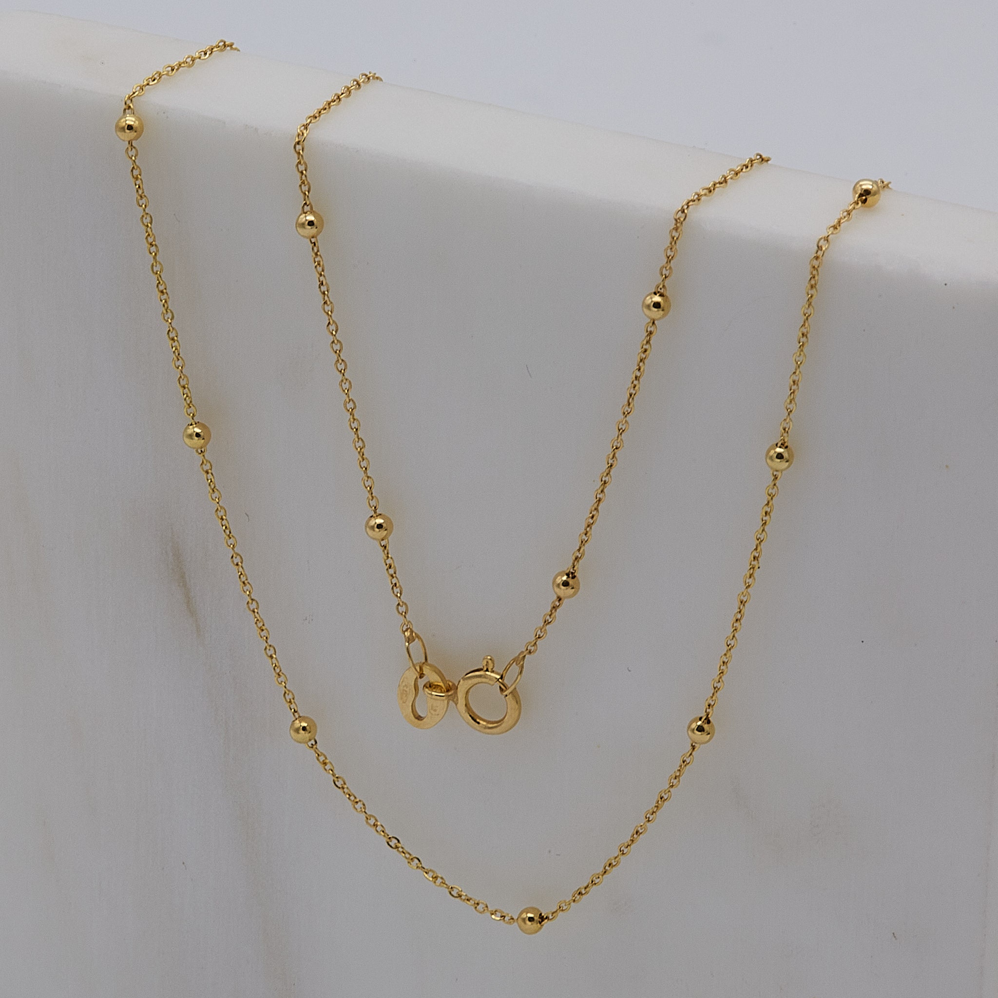 9ct Yellow Gold 1mm Ball Bead Chain | Women Flat Trace Bead Necklace ...