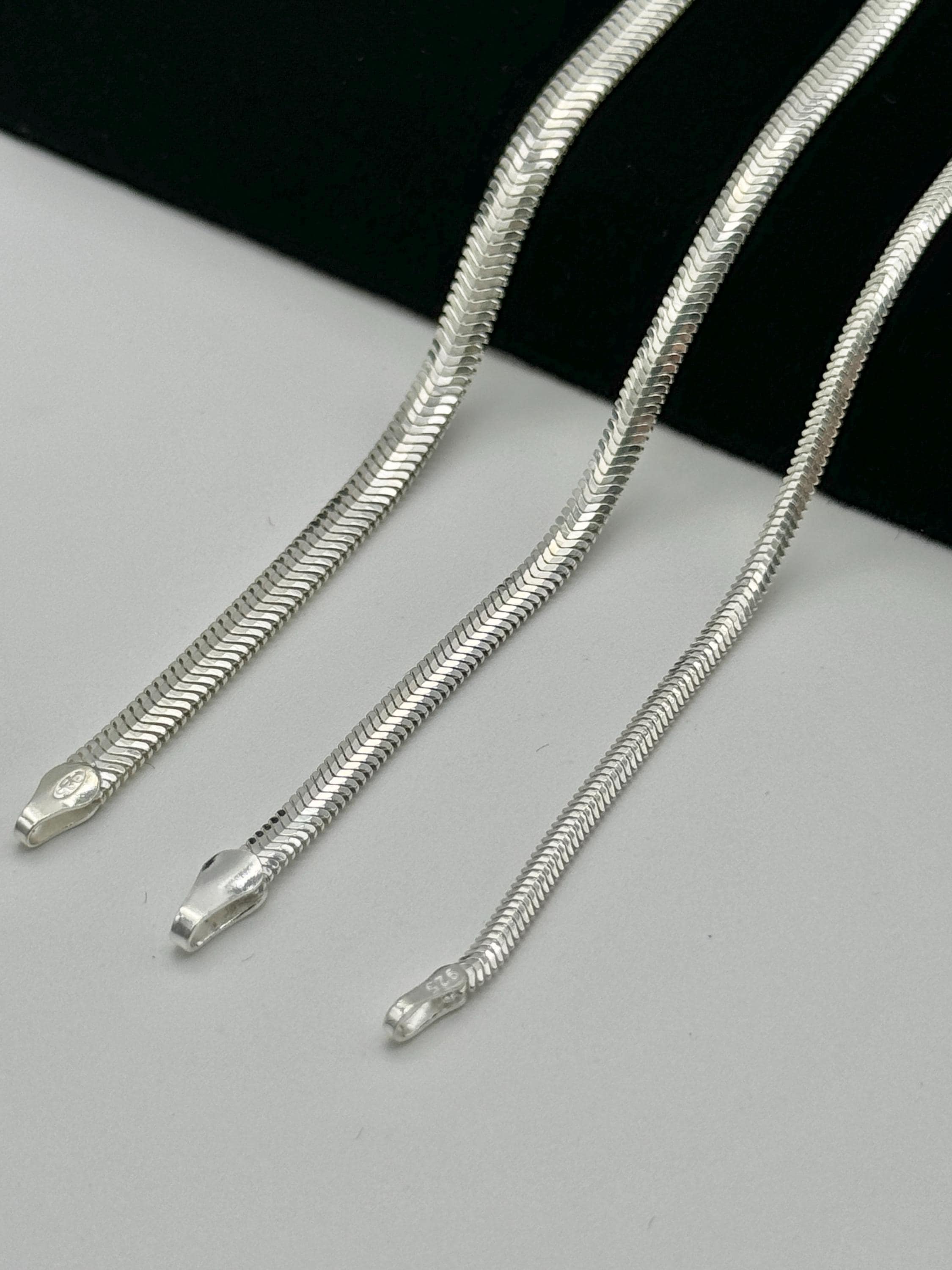 925 Sterling Silver Flat Snake Chain | Herringbone Snake Necklace | 2 ...