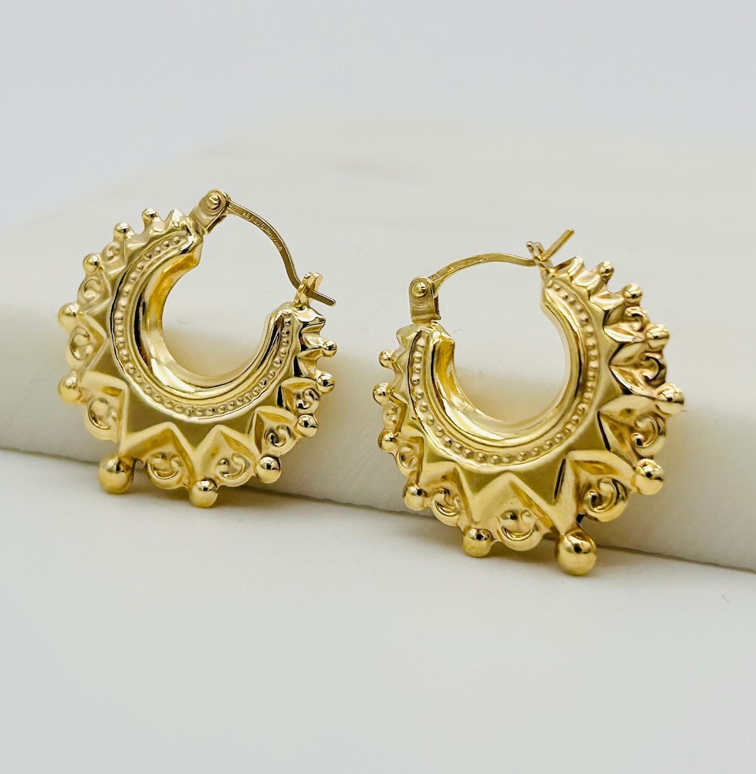 9ct Yellow Gold 20mm Spike Hoop Earring Irish Creole Earring Fancy ...