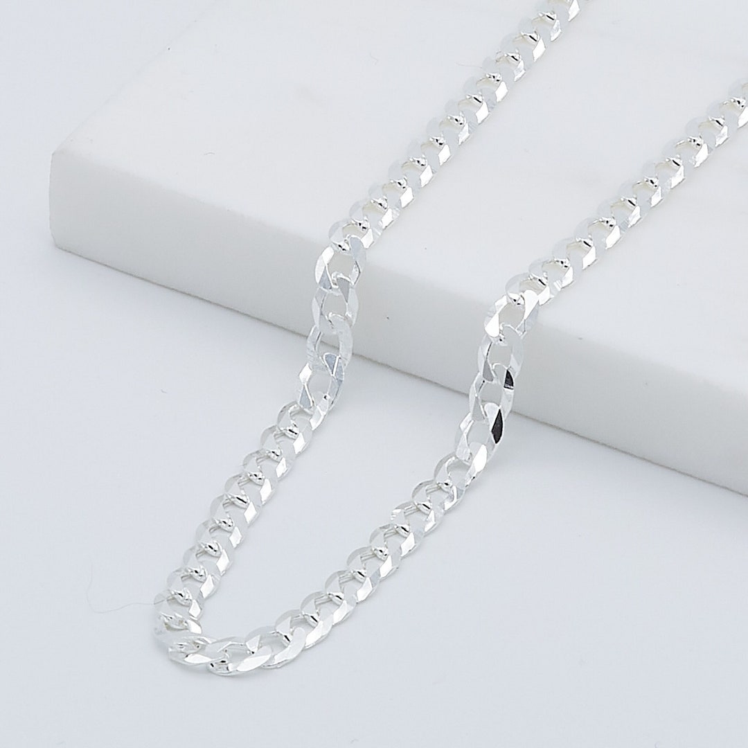 925 Sterling Silver 4MM Flat Curb Chain | Men&women Open Curb Chain ...