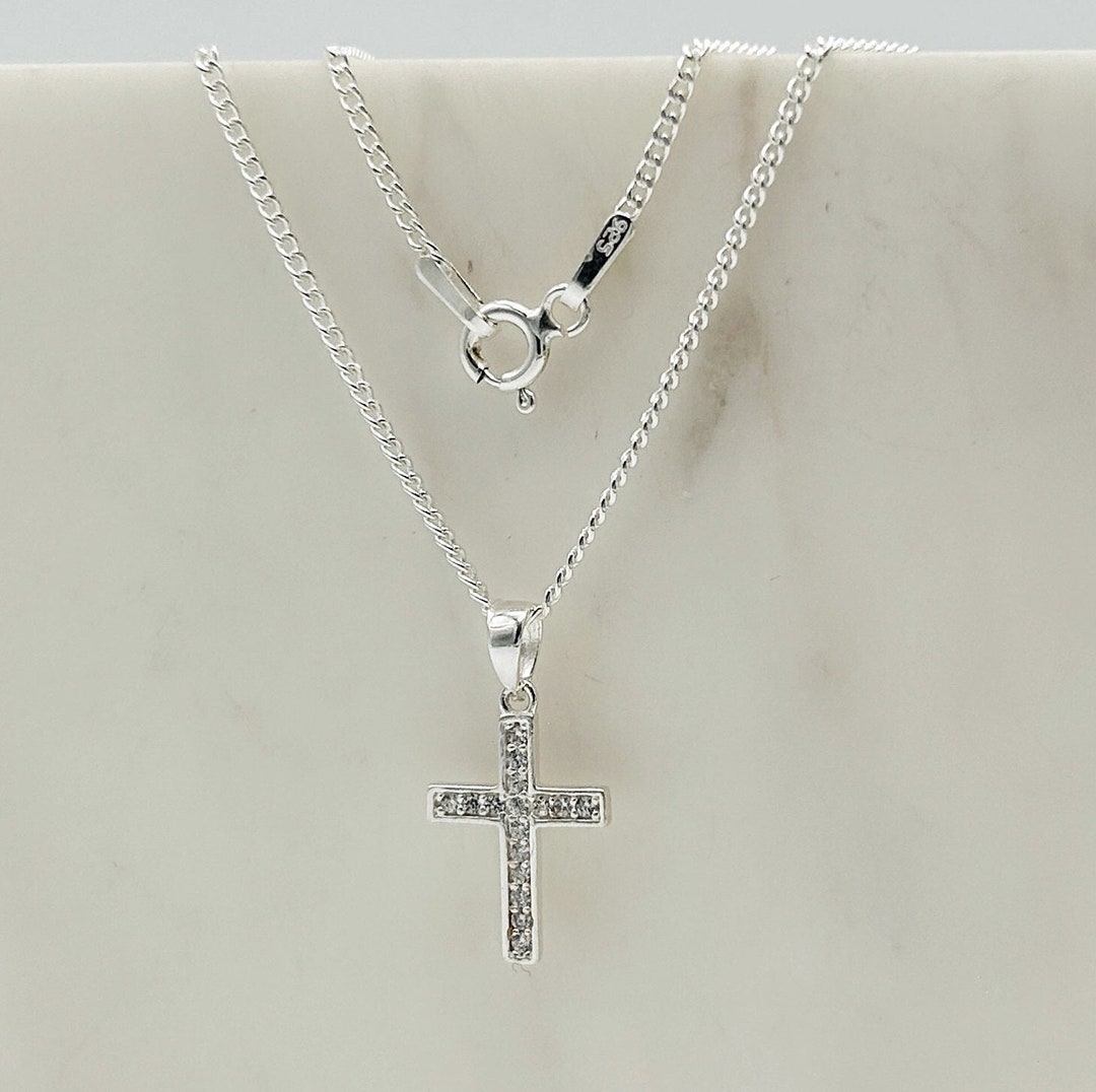 925 Sterling Silver Small Cross Pendant | CZ Tiny Cross Necklace | 20 ...