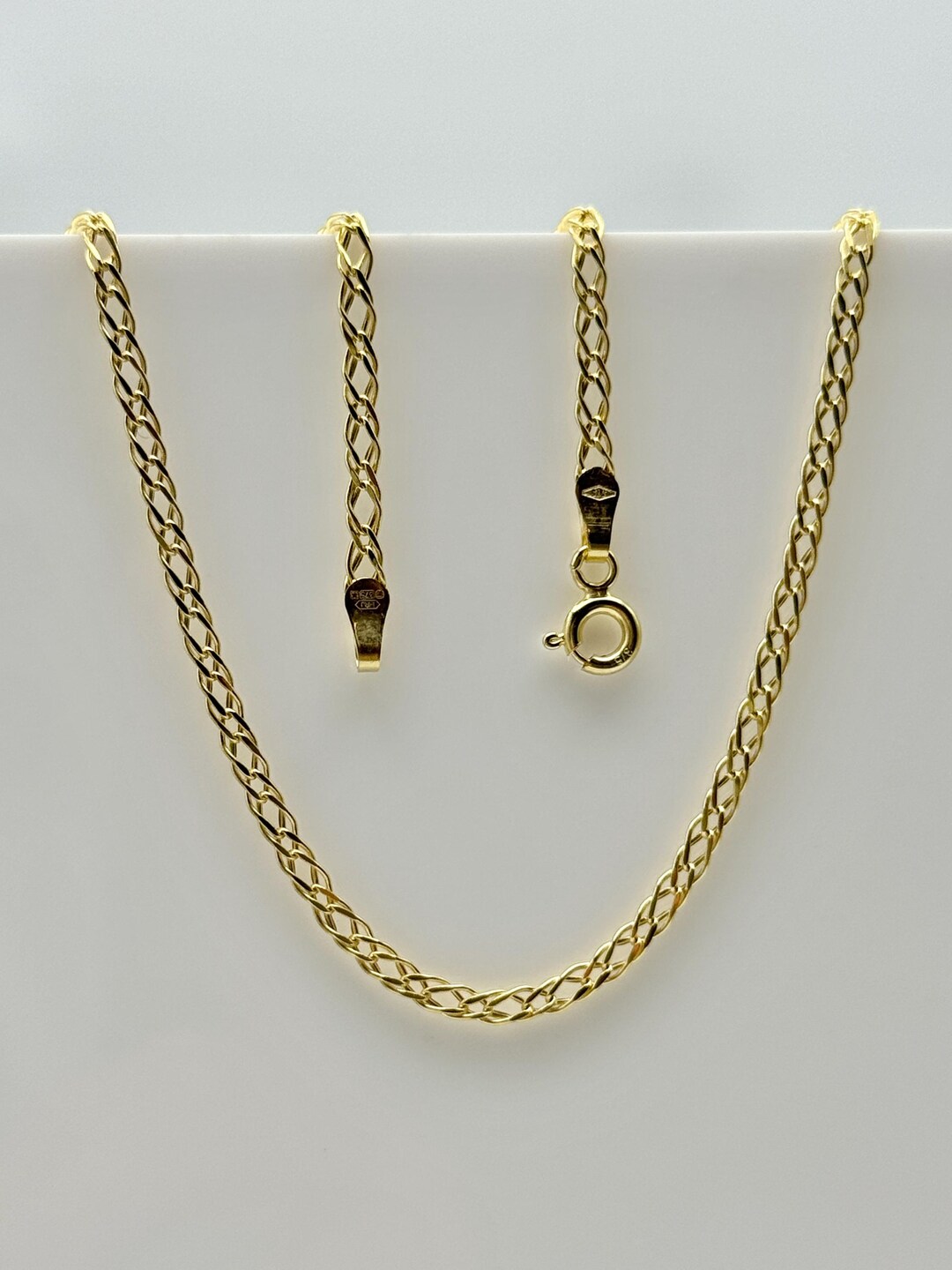 9ct Yellow Gold 3mm Double Curb Chain | Men&women Curb Necklace 16