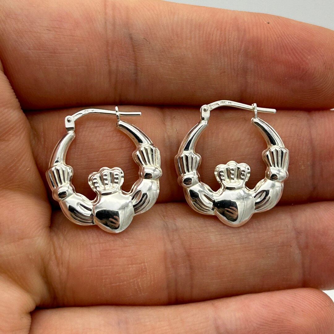 925 Sterling Silver Irish Claddagh Hoop Earring | Silver Small Creole ...