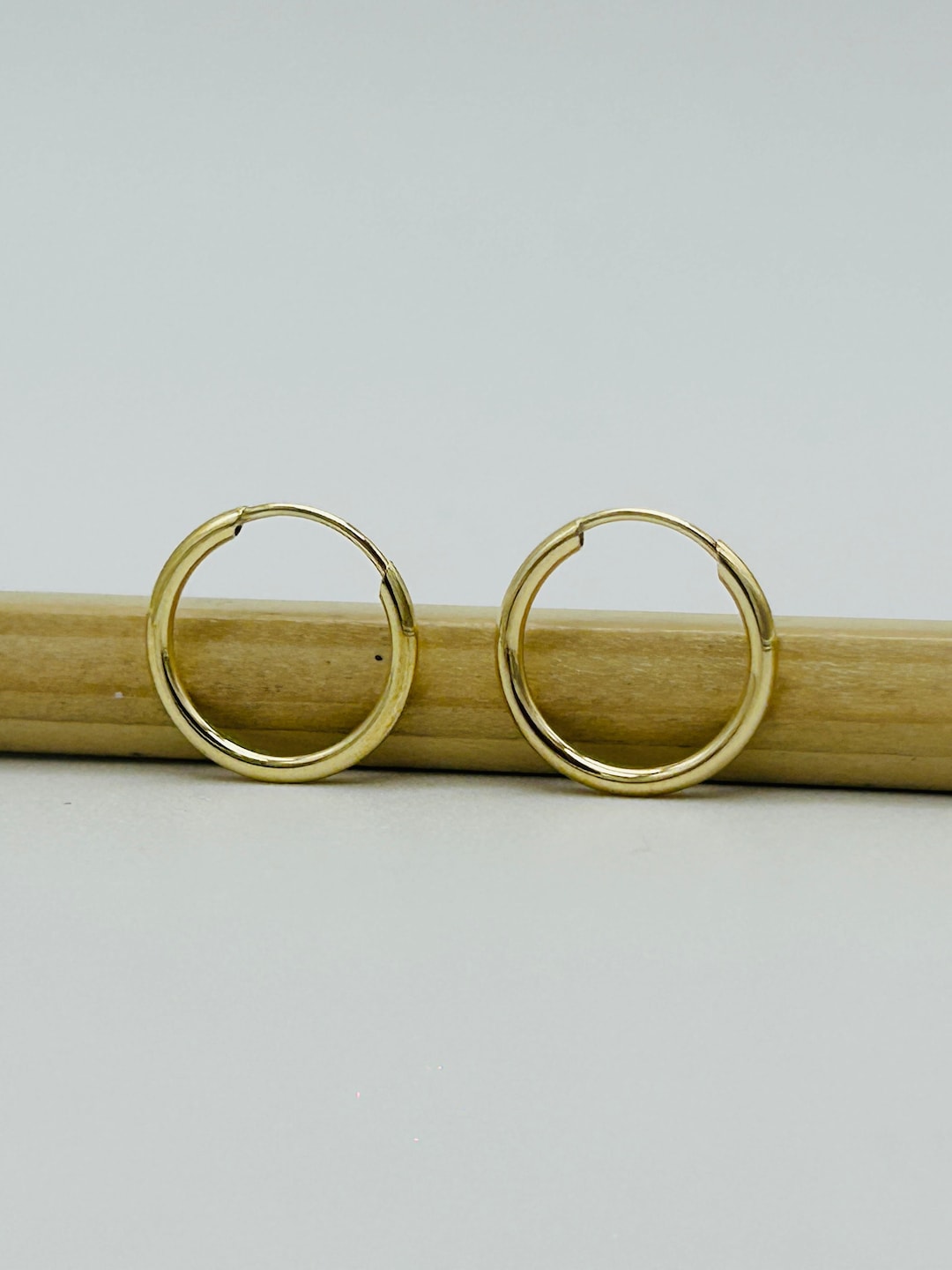 9ct Real Yellow Gold 1.5mm Sleeper Earring | Round Hinged Hoop Earring ...