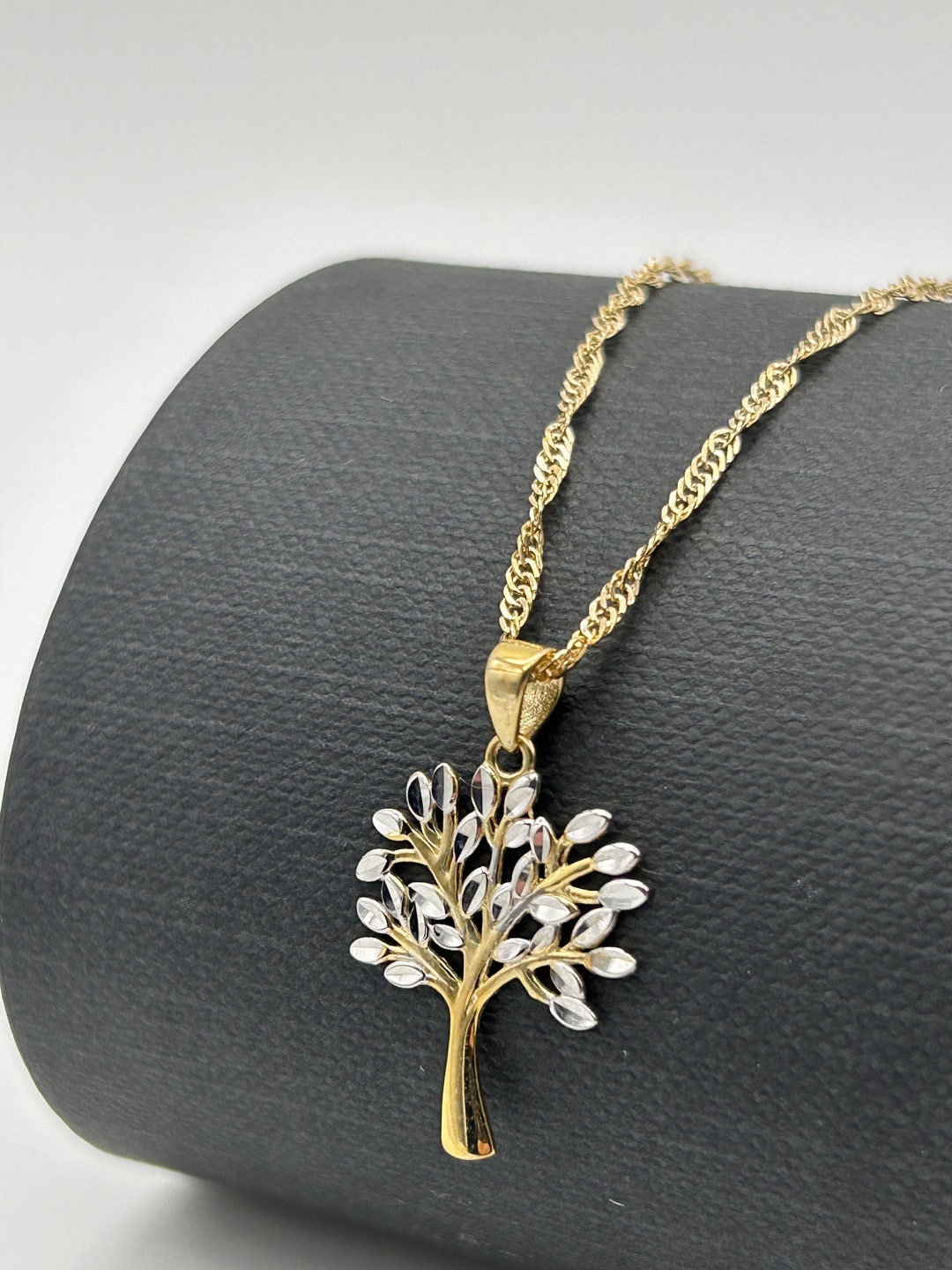 Real 9ct Yellow Gold Tree of Life Pendant Necklace Women Crystal Family ...