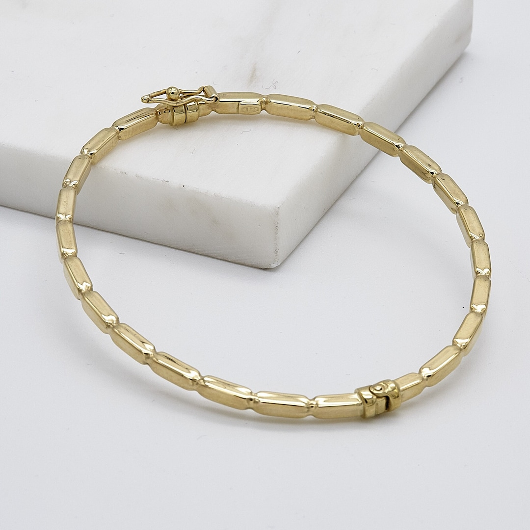Genuine 9ct Yellow Gold Women Fancy Bangle | 3mm Oval Hinged Bangle ...