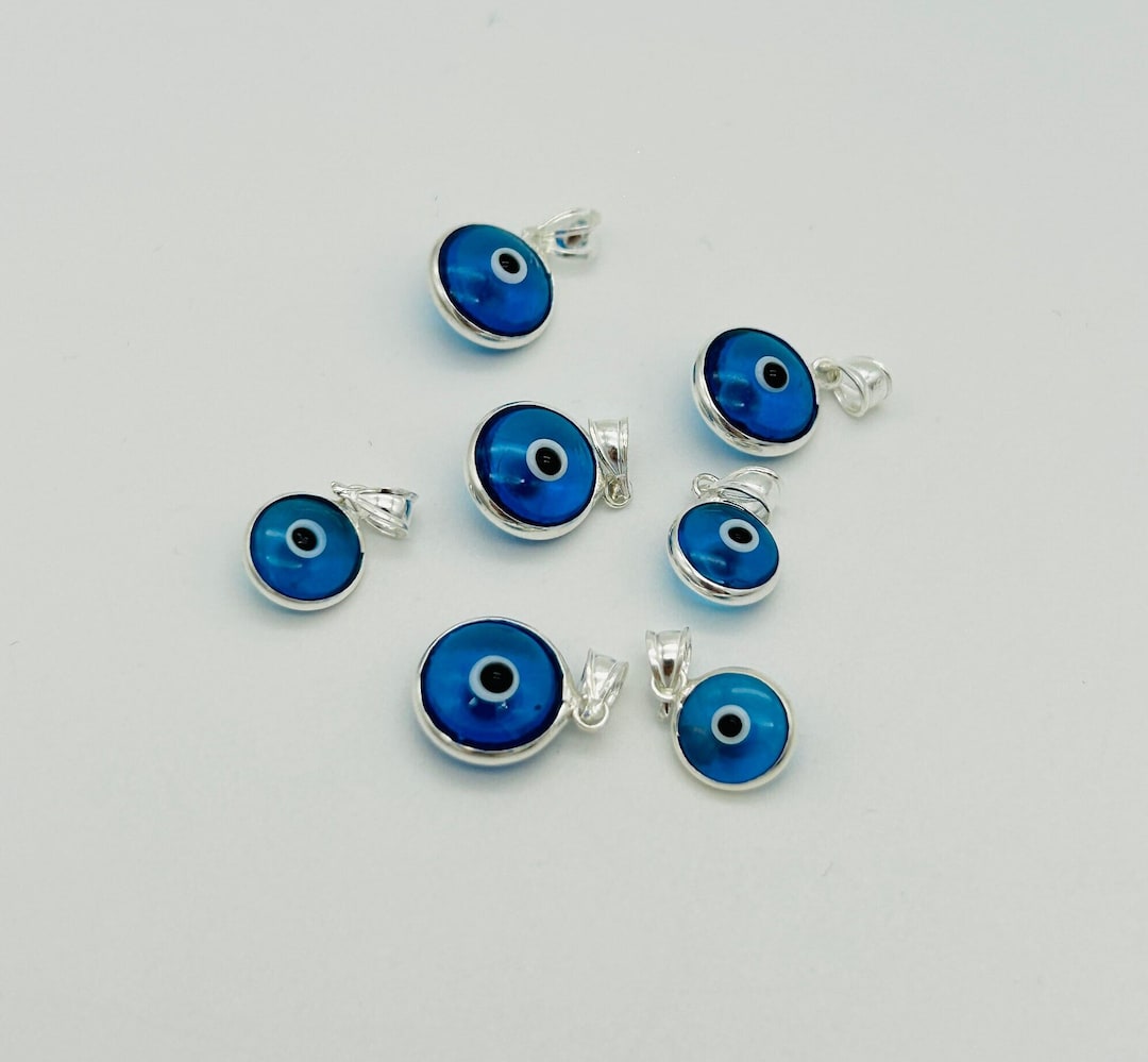 925 Sterling Silver Blue Evil Eye Pendant | Round Evil Eye Pendant ...