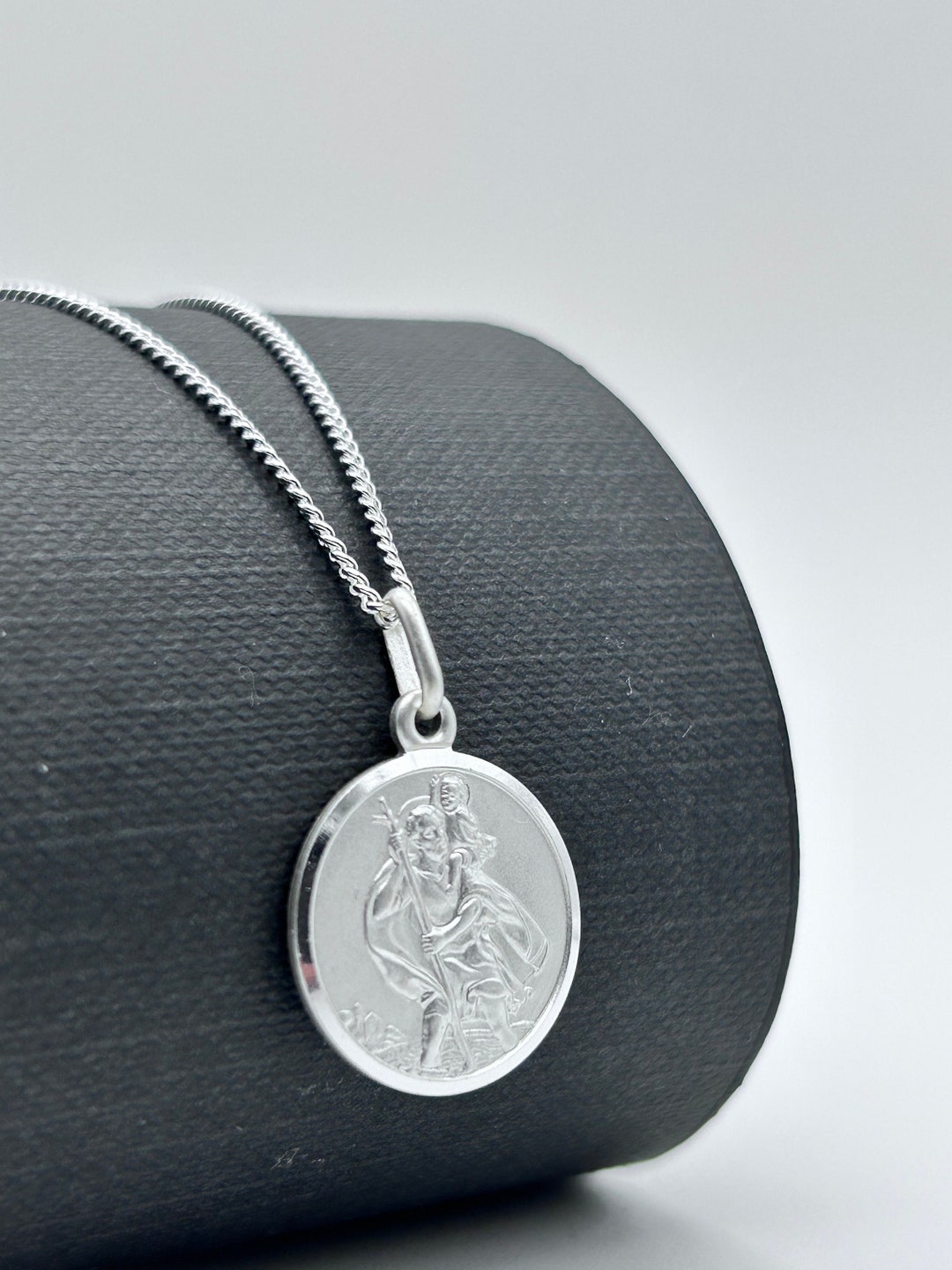 Genuine 925 Sterling Silver Saint Christopher Necklace | Round St ...