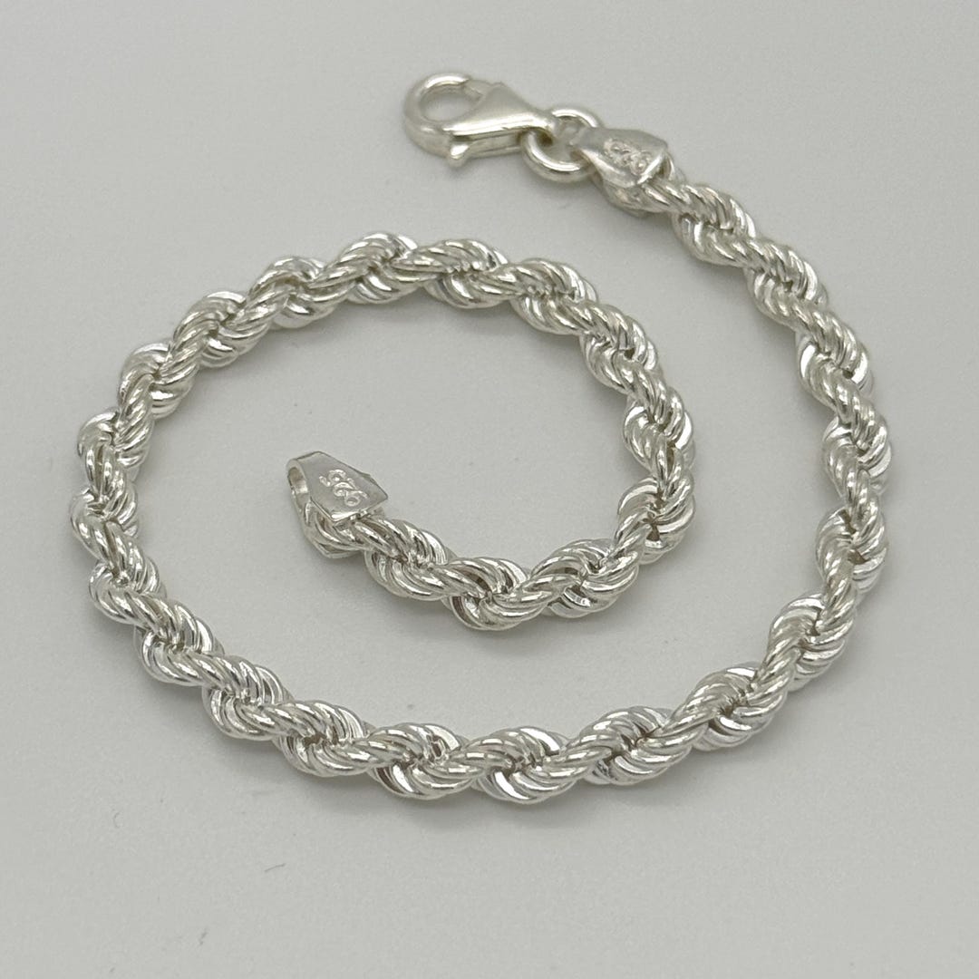925 Sterling Silver Rope Bracelet | 4mm Twisted Link Rope Bracelet ...