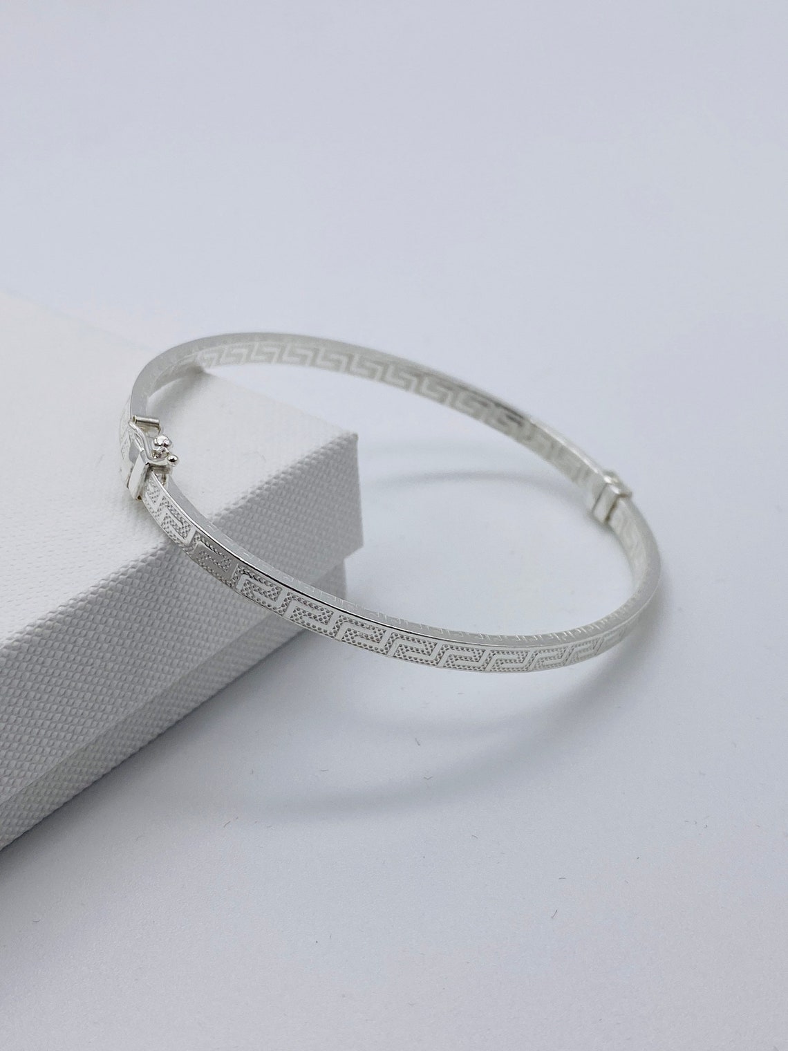 925 Sterling Silver Greek Design Bangle | Oval Greek Style Women Bangle ...