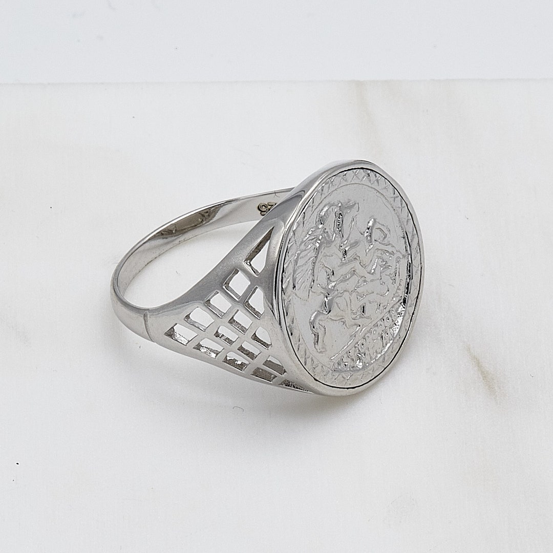 925 Sterling Silver Mens Saint George Sovereign Ring | Traditional ...