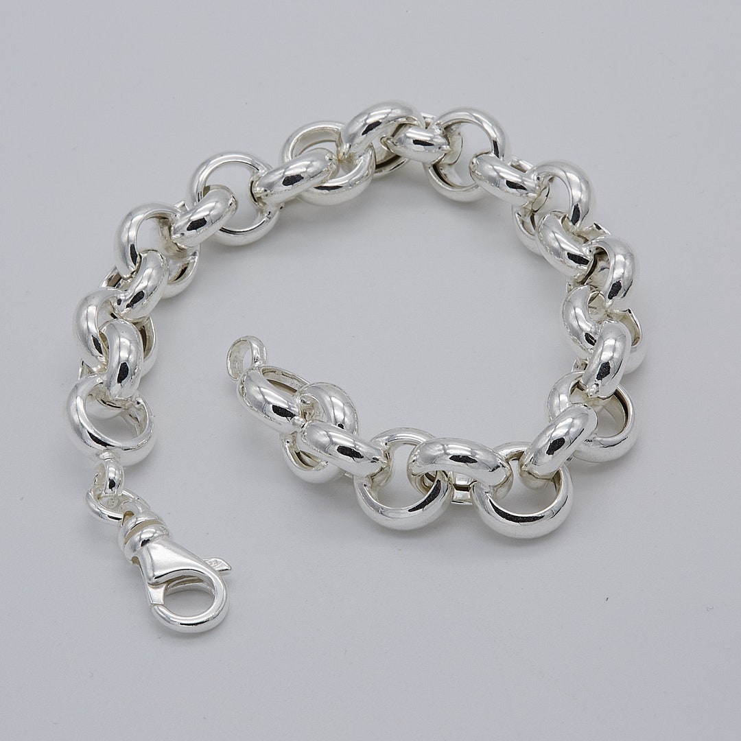 925 Sterling Silver 10MM Round Mens Bracelet | Chunky Belcher Bracelet ...