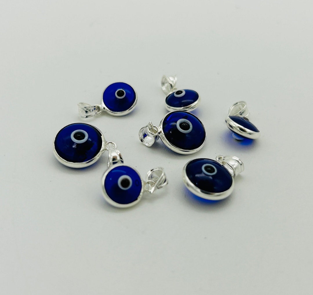 925 Sterling Silver Round Evil Eye Pendant | Small & Large Blue Evil ...