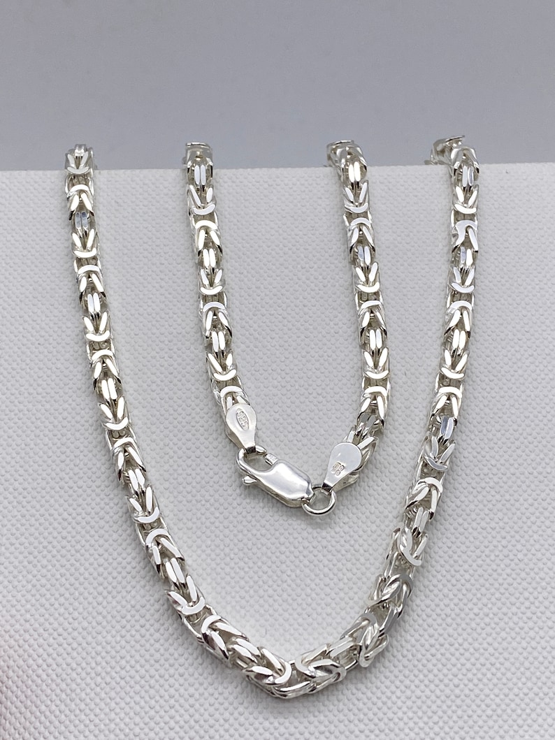 925 Sterling Silver 4MM Square Byzantine Chain | Men Chunky 4MM King ...