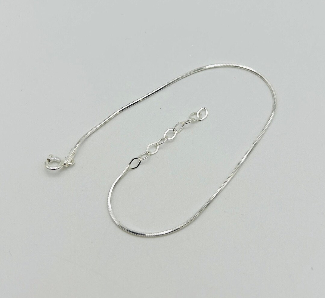 925 Sterling Silver 1mm Snake Bracelet | Round Snake Link Bracelet | 7. ...