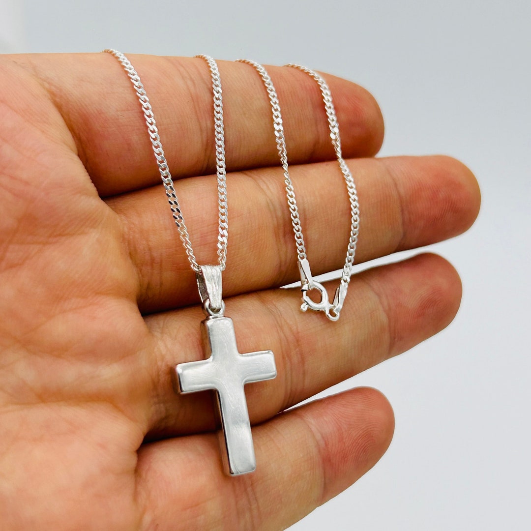 925 Sterling Silver Plain Cross Pendant | Thick Cross Pendant Necklace ...