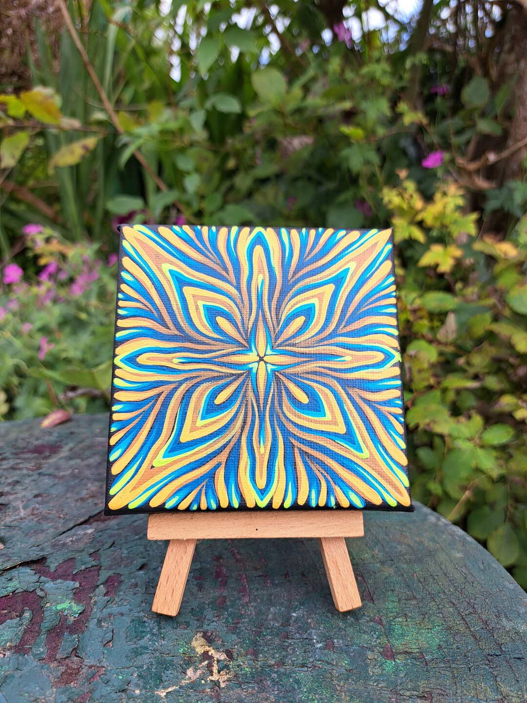 Mini Mandala Canvas Painting Trippy Blue Green and Gold - Etsy
